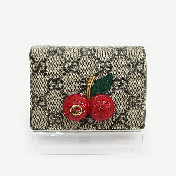 Gucci | Bags | Gucci Cherry Gg Supreme Bifold Mini Wallet Grey X Red ...